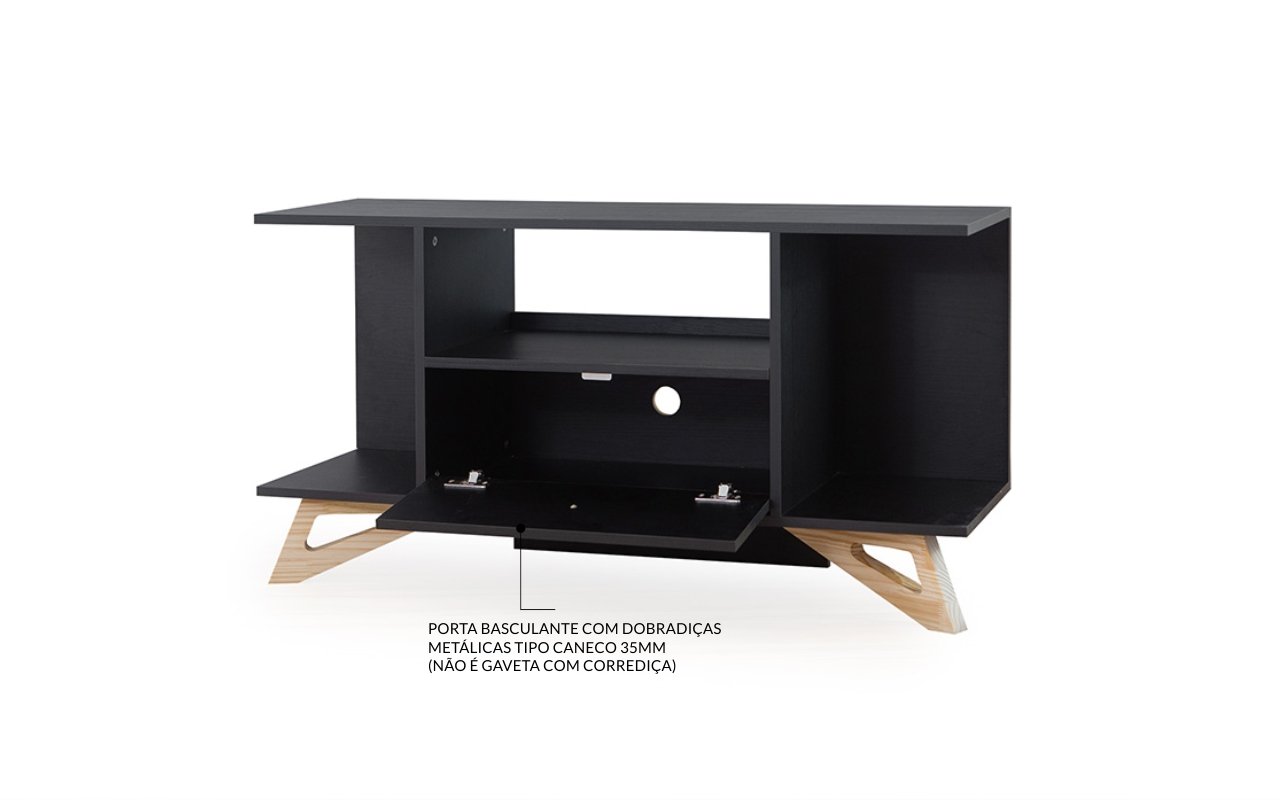 Rack de TV Pequeno Stills MDF Preto e Madeira Natural