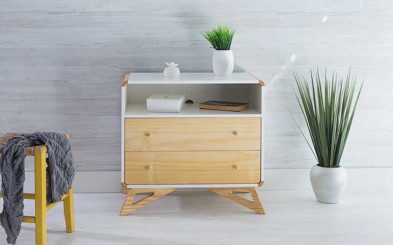 Cômoda de Madeira para Quarto 2 Gavetas e Nichos Presley MDF Branco e ...