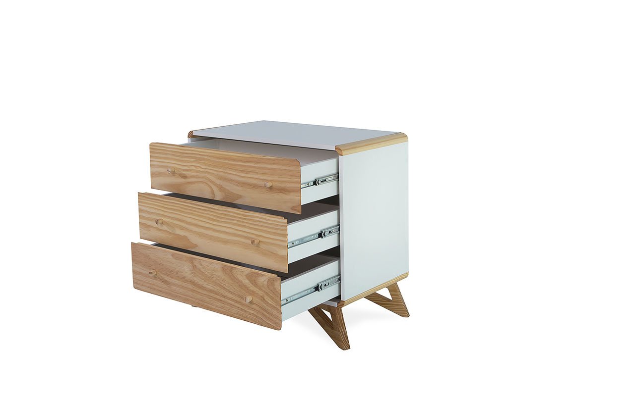 Cômoda Pequena para Quarto 3 Gavetas Presley MDF Branco e Madeira Natural