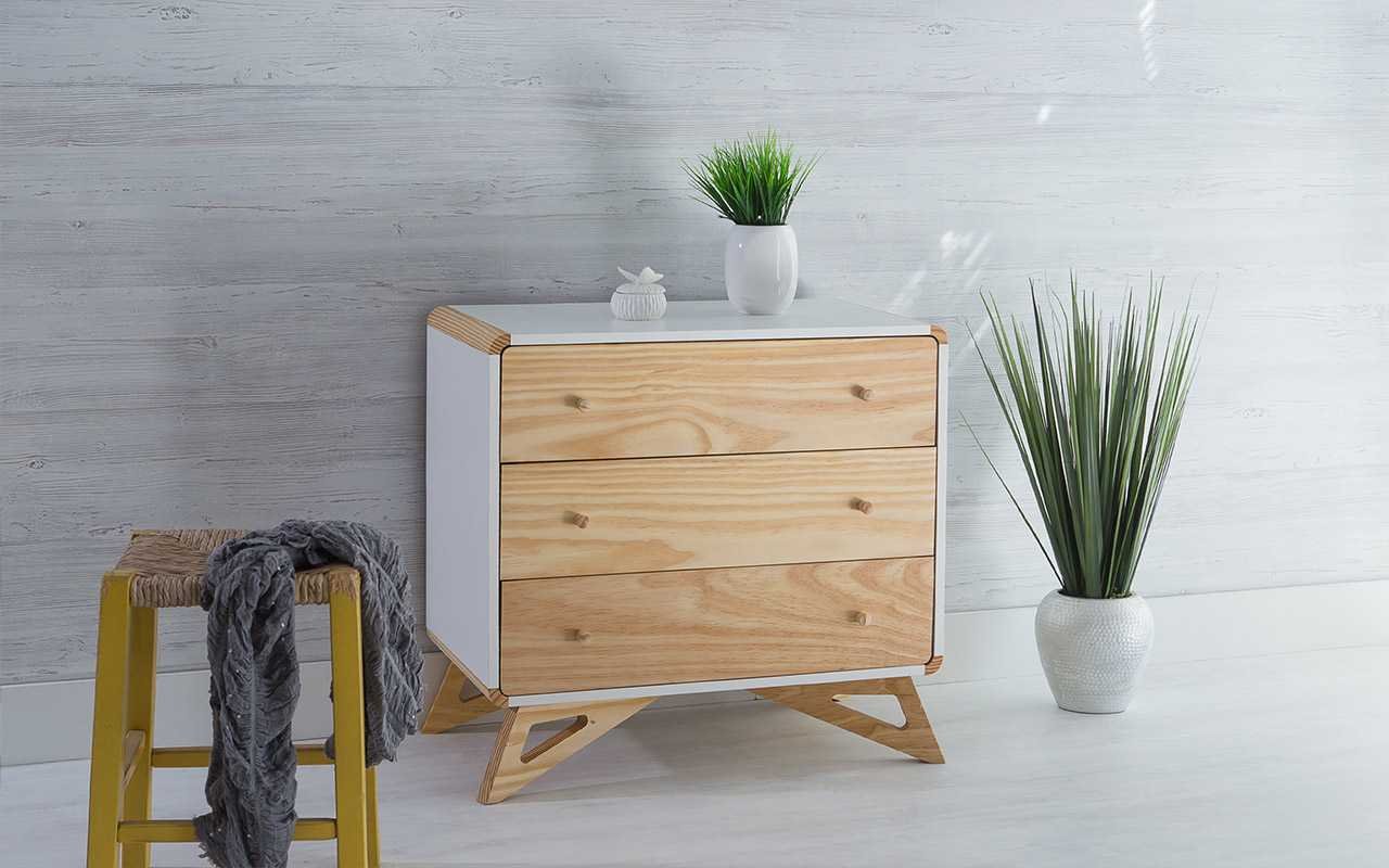Cômoda Pequena para Quarto 3 Gavetas Presley MDF Branco e Madeira Natural