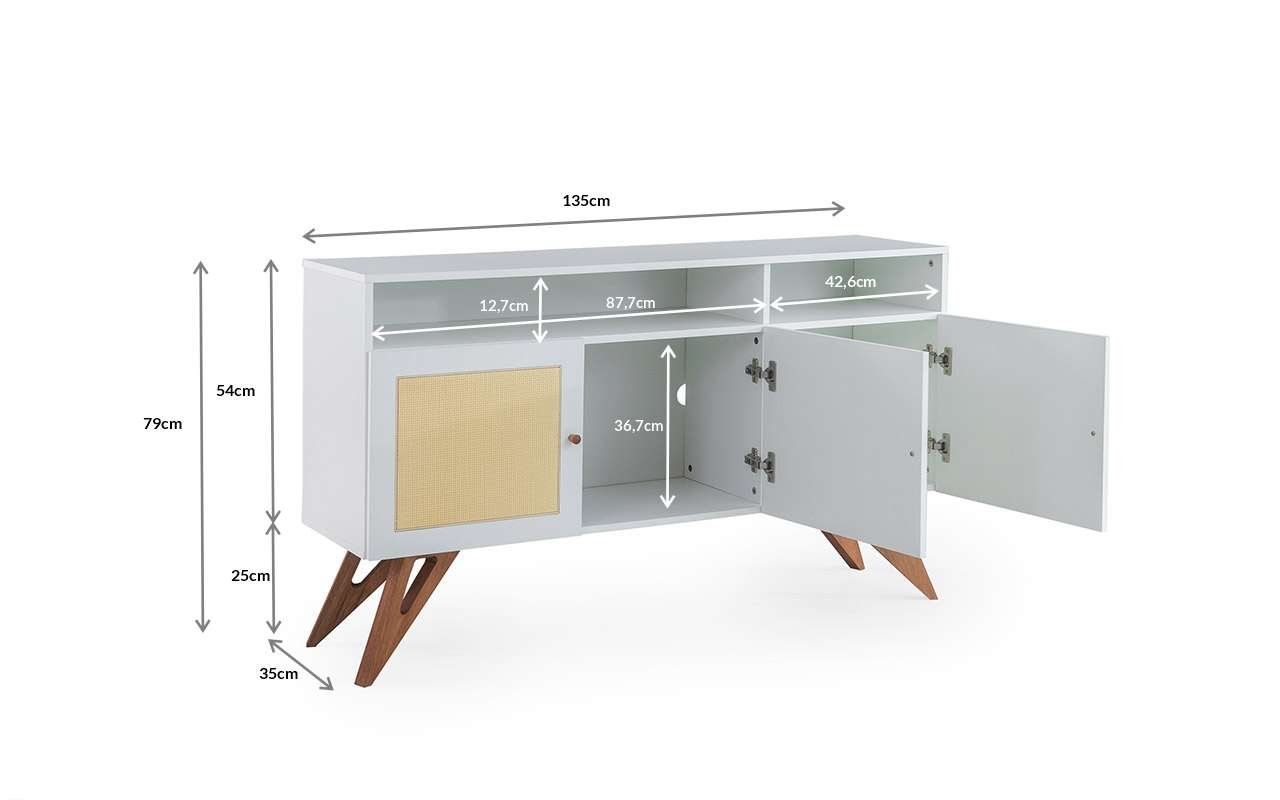 Armário Buffet para Sala Moderno 3 Portas e Nichos Freddie MDF Branco e ...