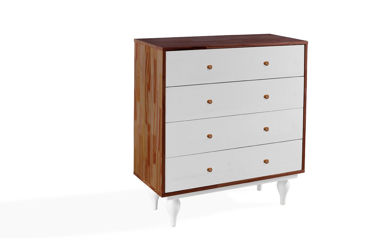 Cômoda Grande 4 Gavetas Sideral Verniz Capuccino e Laca Branco