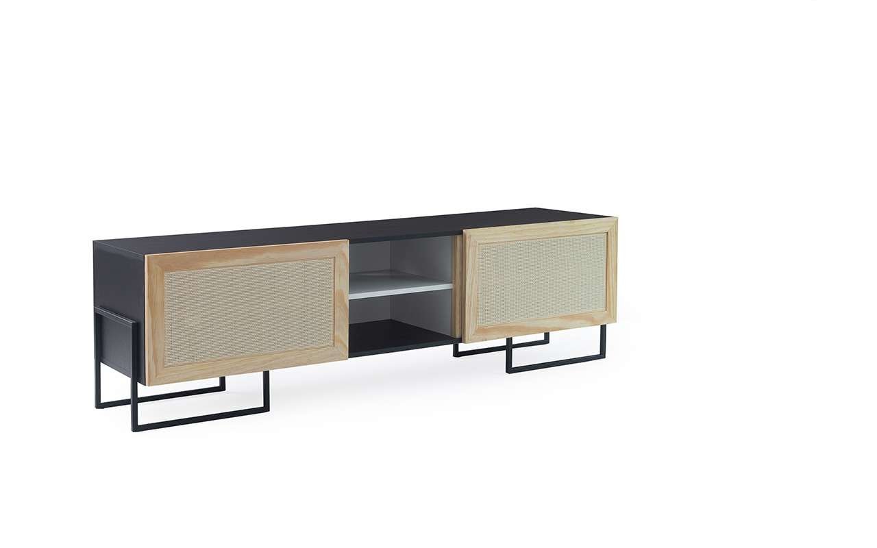 Rack com Pés de Metal Preto 2 Portas Crosby 160 cm MDF Preto e Madeira ...