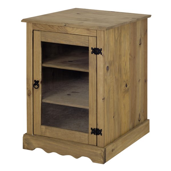 Rack TV 1 Porta de Vidro em Madeira de Pinus em Cera Cera Classic