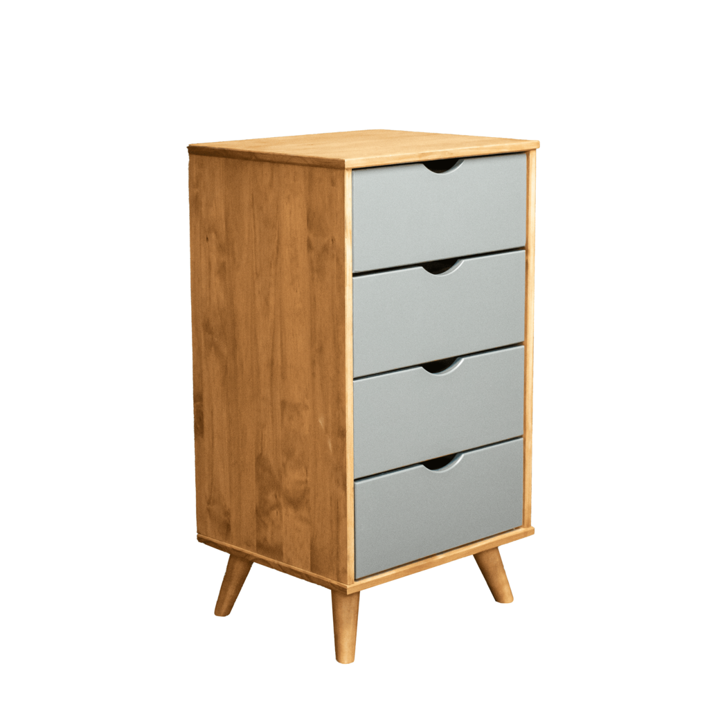 Criado Mudo 4 gavetas em Madeira de Pinus em Cera Tequila - Cinza Laca ...