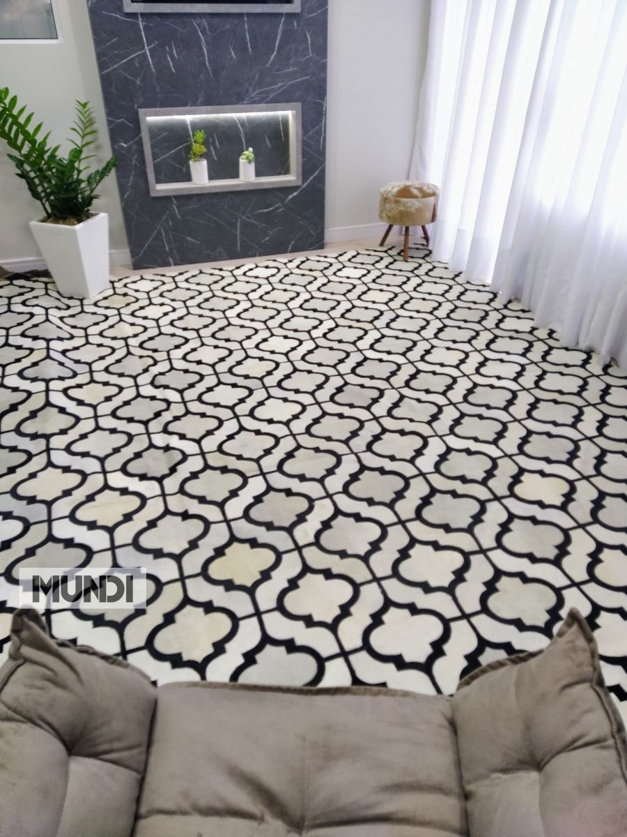 Tapete De Couro Legítimo Geométrico Contorno Duplo Terni - Sob Medida