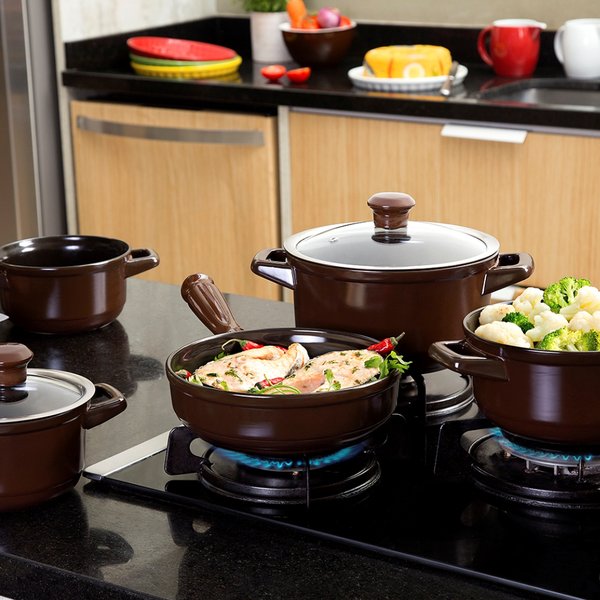 Jogo de Panelas Em Cerâmica Duo Smart Com 5 peças Ceraflame Chocolate