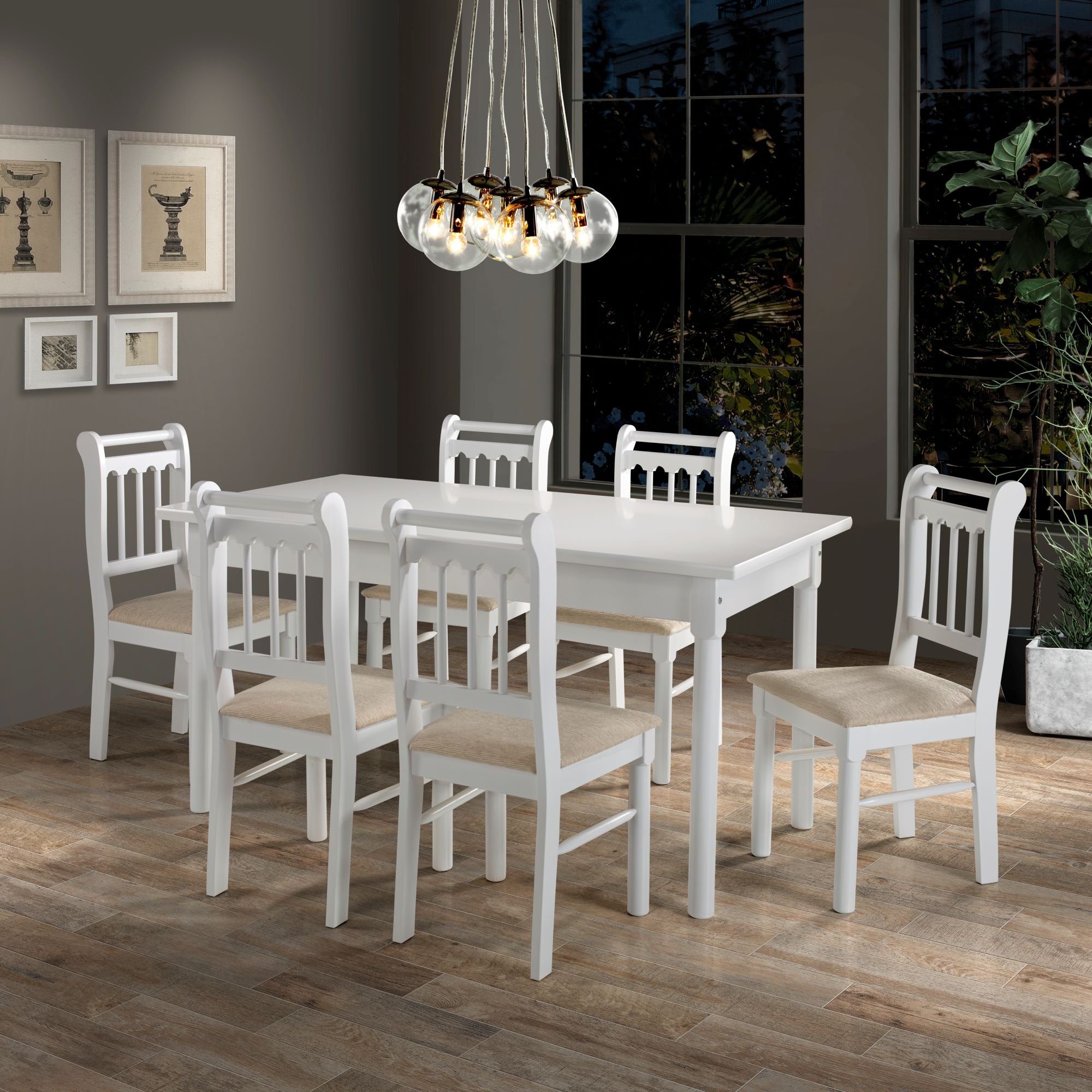 Mesa Retangular 6 Lugares em Madeira Maciça Mv Outlet Branco