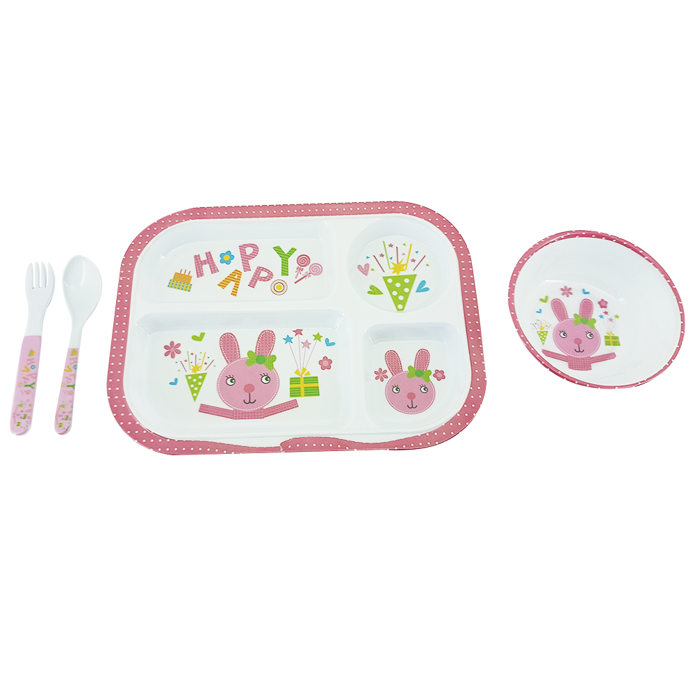 Conjunto de Prato Talheres Fofo Infantil Quadrado Sortidos