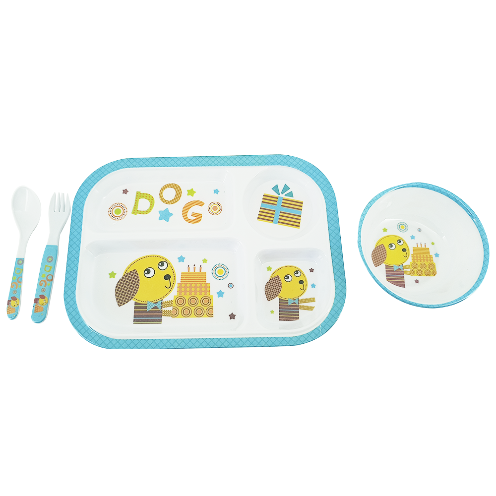 Conjunto de Prato Talheres Fofo Infantil Quadrado Sortidos