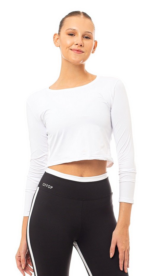Cropped Branco manga longa