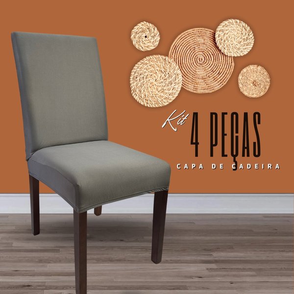 Kit 4 Capas de Cadeira Spandex Linha Clássica Lisa - Cinza