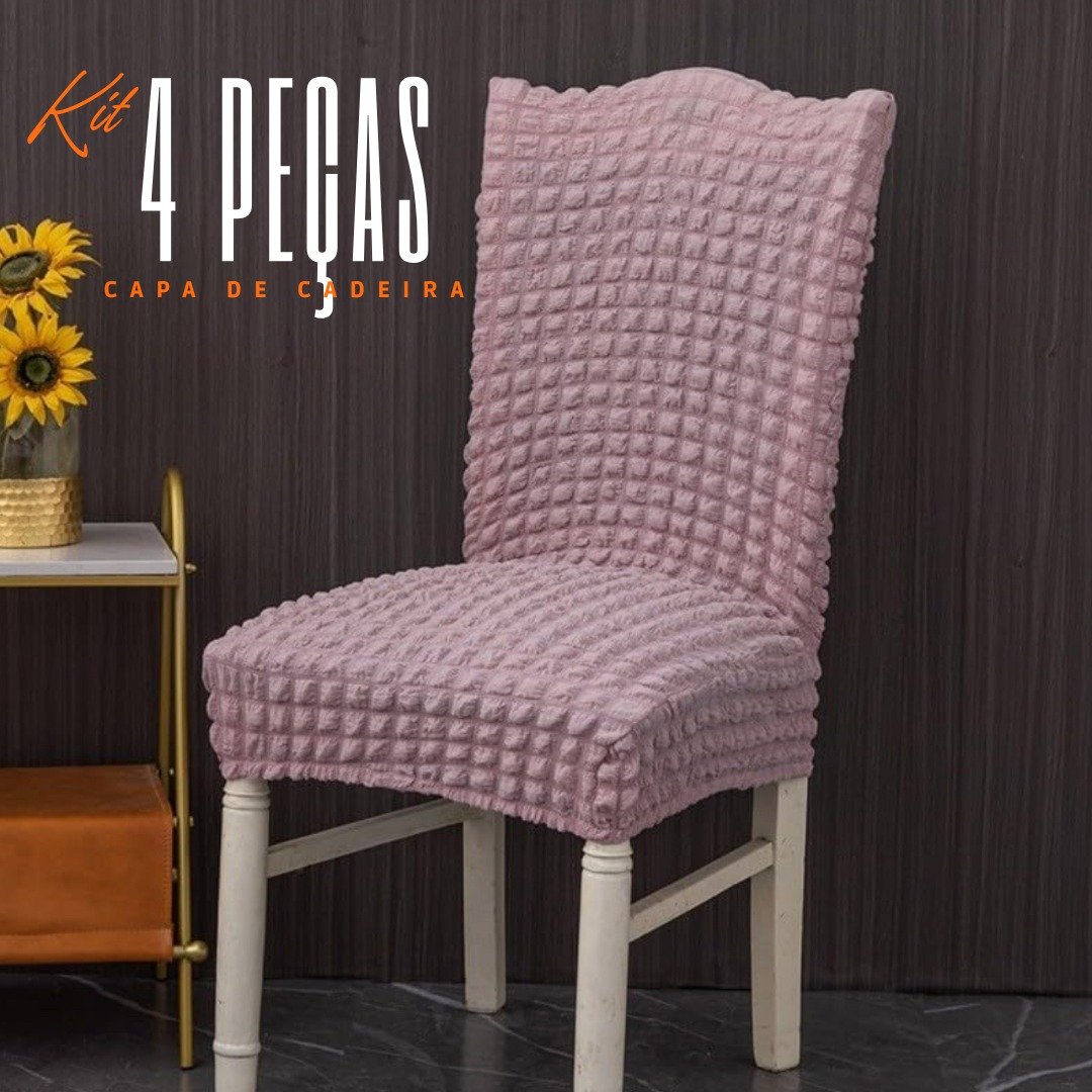 Kit 4 Capas de Cadeira Linha Clássica Crepe Popcorn - Rosa Bebê