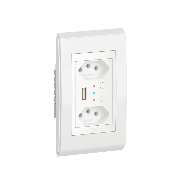 Kit Tomada Dupla com Usb Smart Refinatto Whome Branco