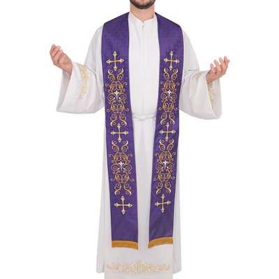 Estola Sacerdotal Bordada em Tecido Litúrgico