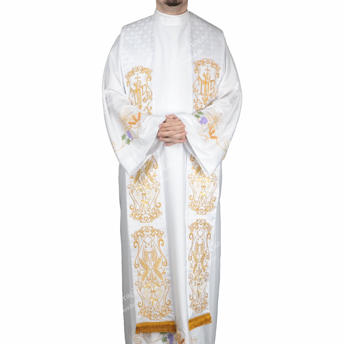 Estola Sacerdotal Bordada em tecido Litúrgico