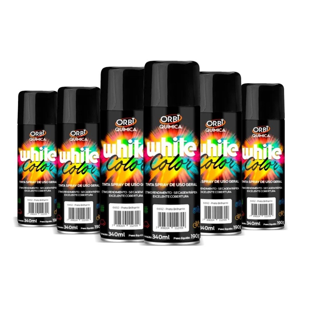 Tinta Spray White Color Uso Geral Preto Brilhante Pistão Shop