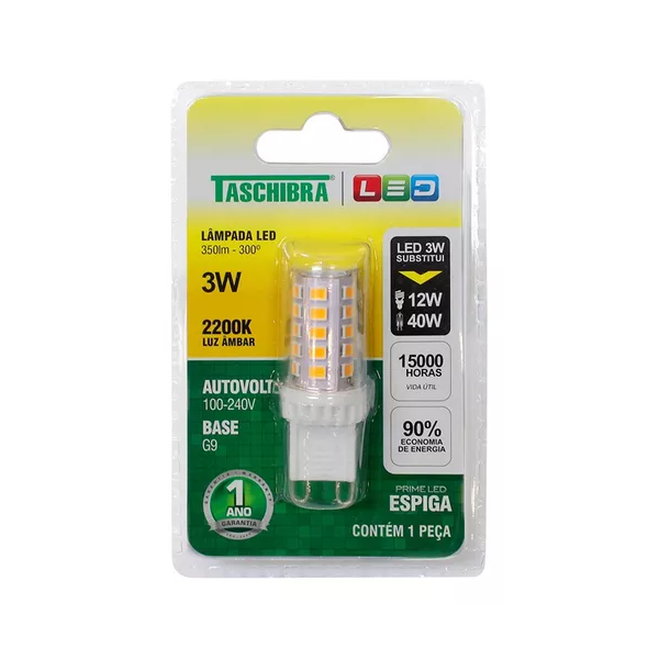 LAMPADA LED TASCHIBRA G9 ESPIGA 3W AUTOVOLT 2200K