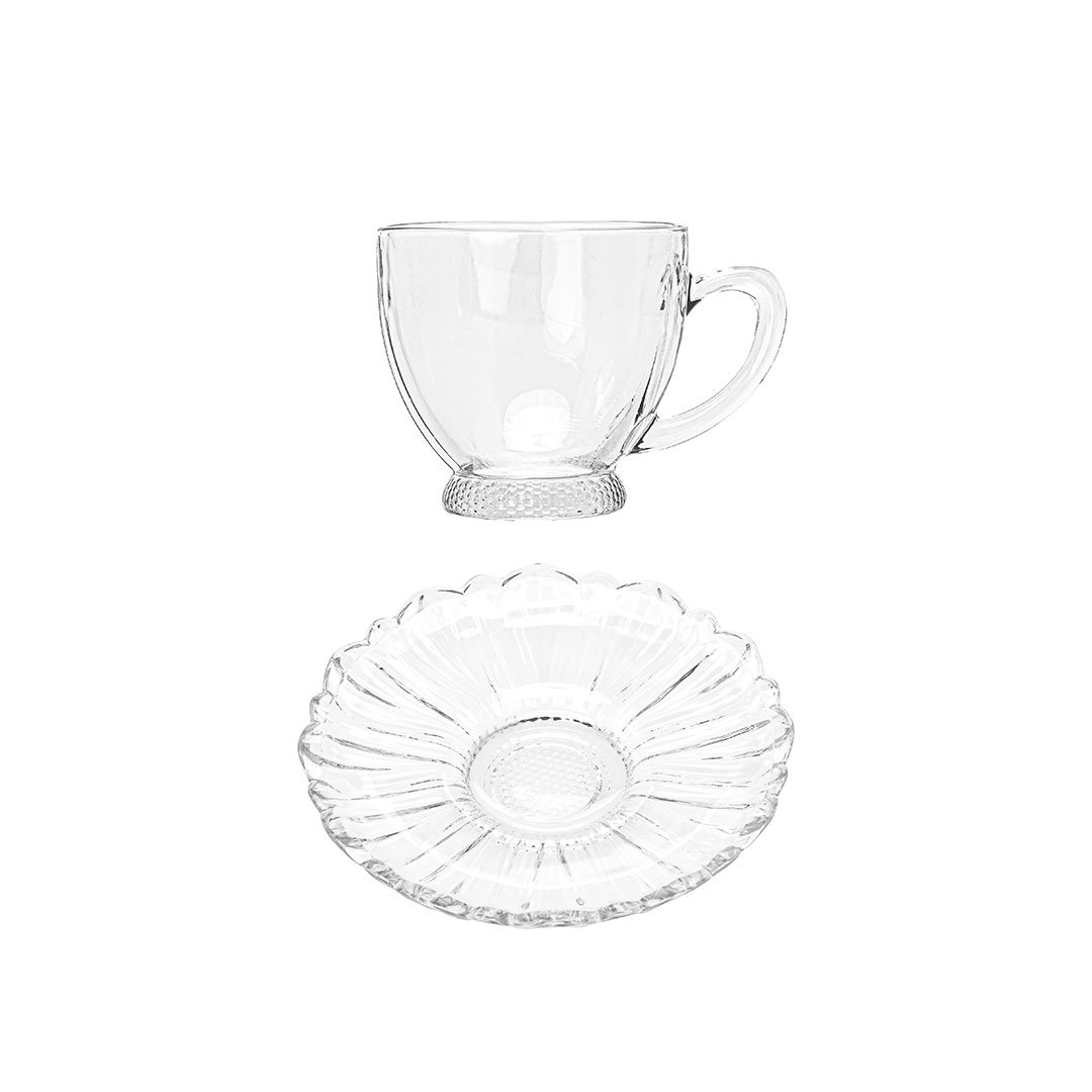 Conjunto 2 Xícaras com pires de vidro para Chá e Café 230ml