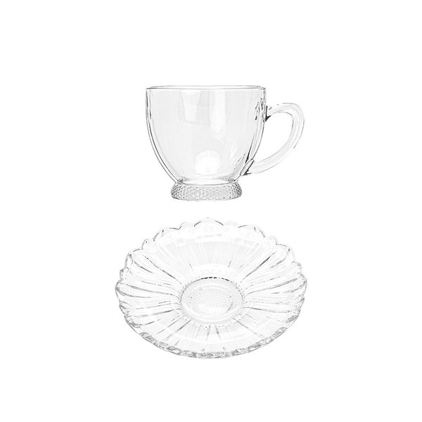 Conjunto 2 Xícaras com pires de vidro para Chá e Café 230ml