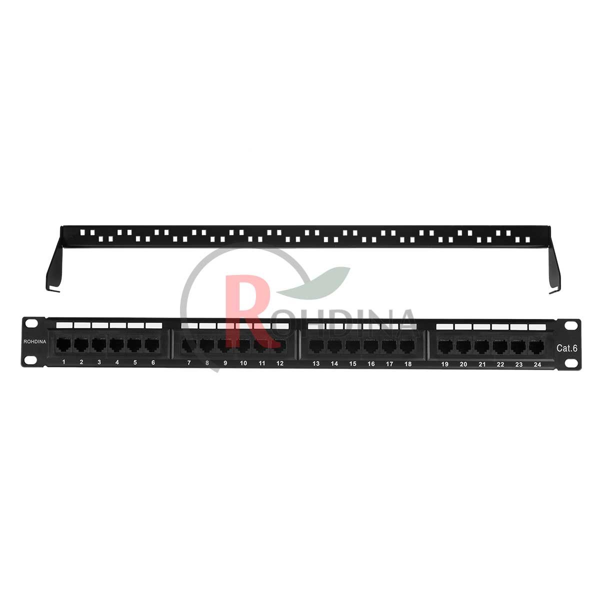Patch panel 24P cat-5e c/guia.