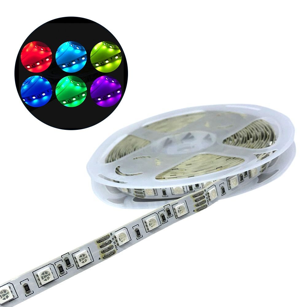 Fita de LED - Colorida | Sem Silicone | SMD 5050 | Com Controle | Rolo ...