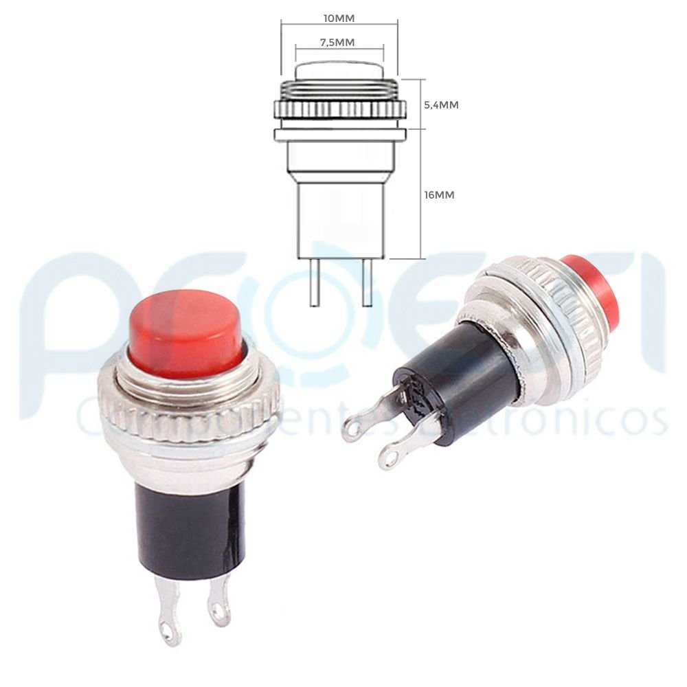 DS-314 Chave Push Button NA - 2T sem trava - Vermelha