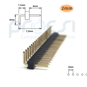Barra de Pinos Macho 1X20X10 - Passo 2mm - 90°