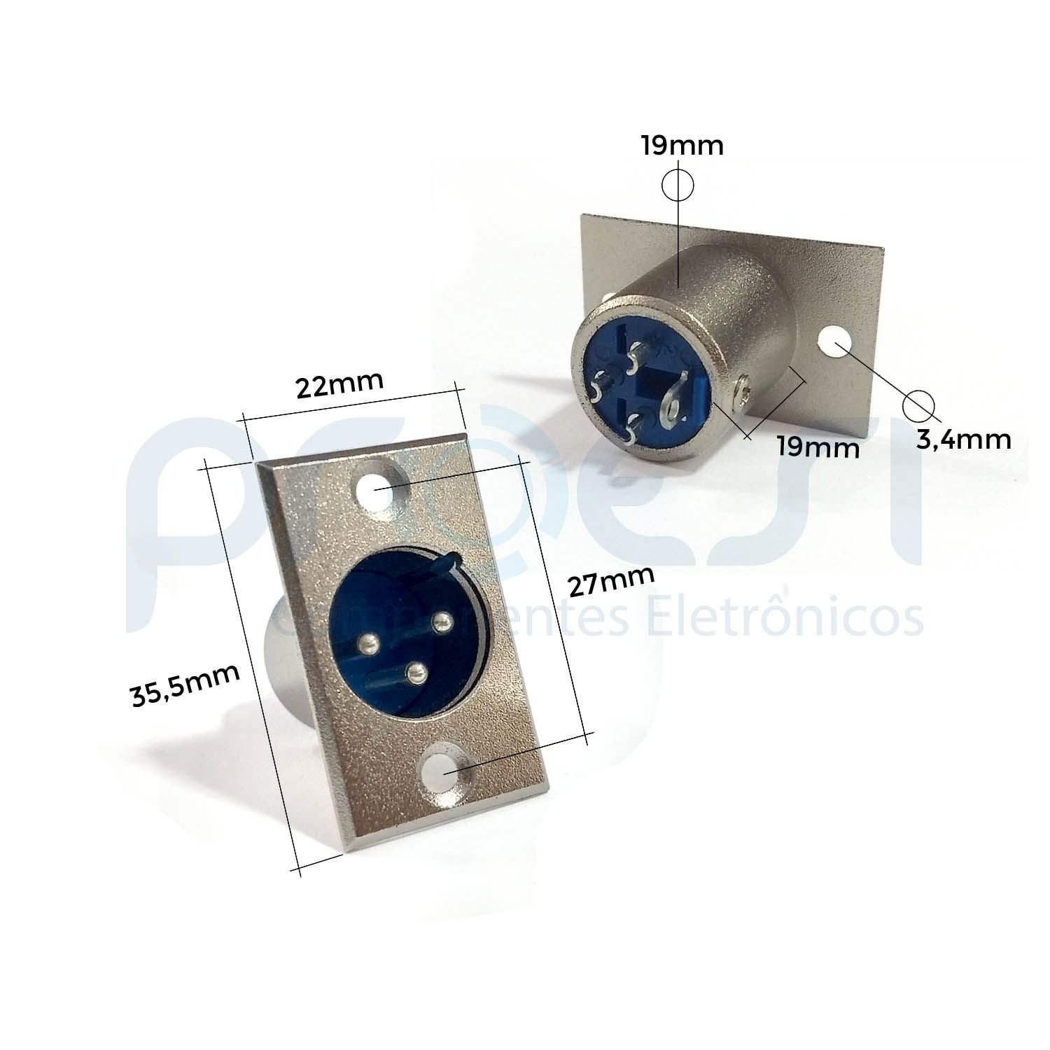 Conector XLR Canon Macho 3 Pinos para Painel