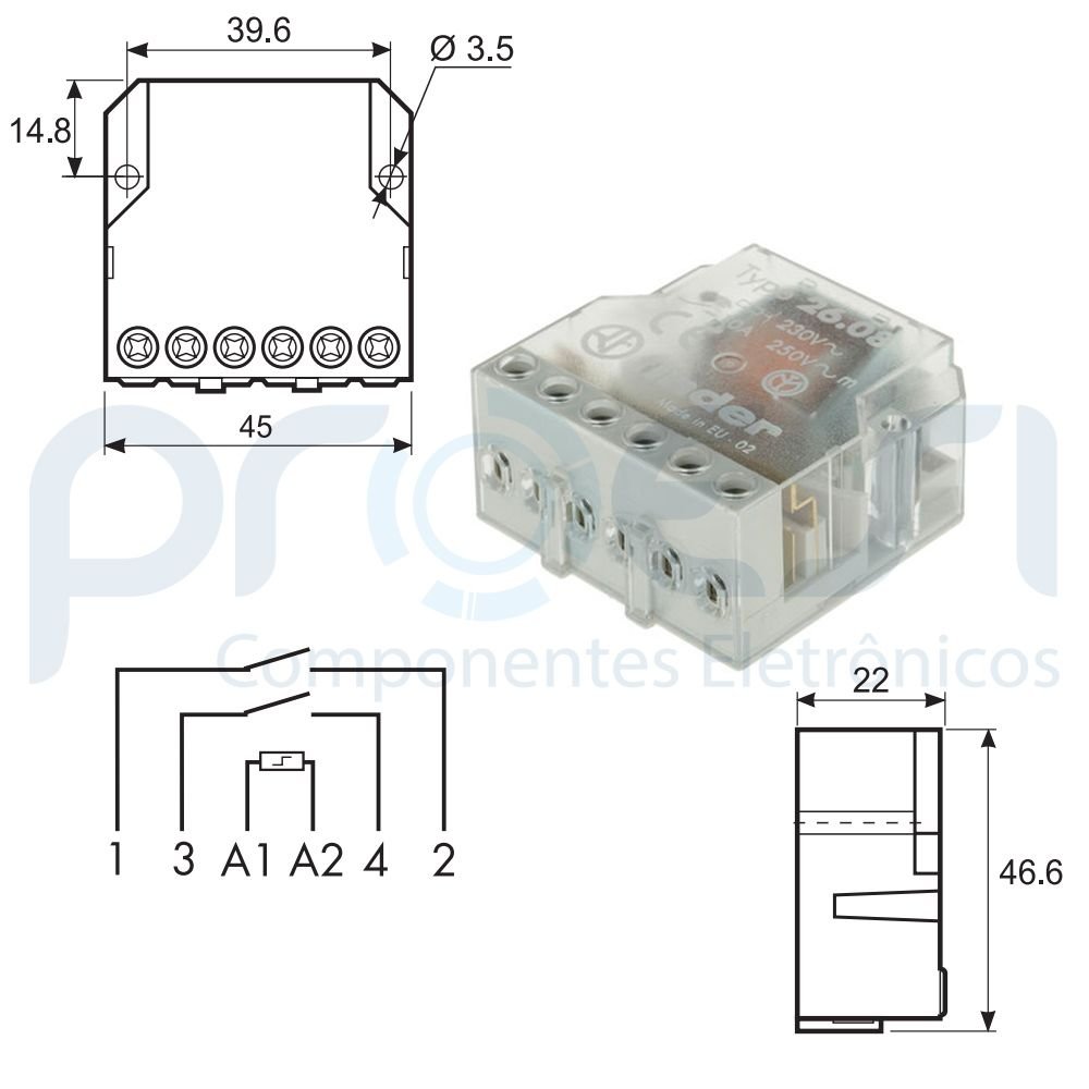 Rele de Impulso Finder 2608.8.230.0000 - 4 Sequências. - 230VAC