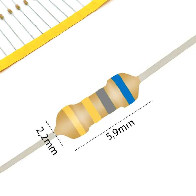 Resistor 6,8 Ohms com Potência 1/4W e Precisão de 5%
