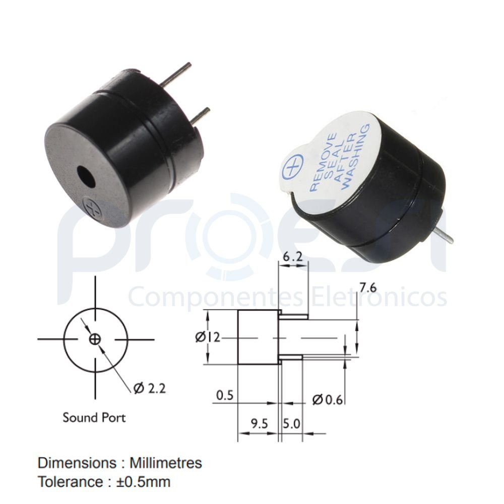 Buzzer 24V Bip Contínuo - PCI 12mm - Oscilador Interno