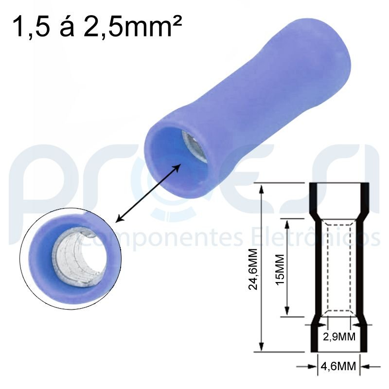 Terminal Luva Isolado 1,5 a 2,5mm² - Azul