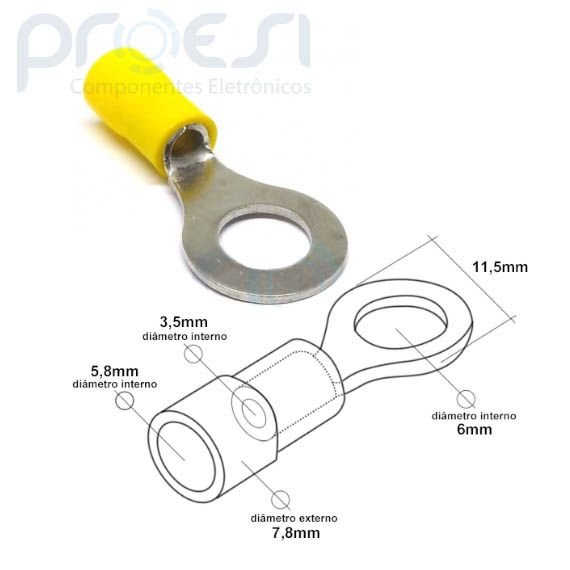 Terminal Crimplink Olhal Fio 6mm - Amarelo - M6