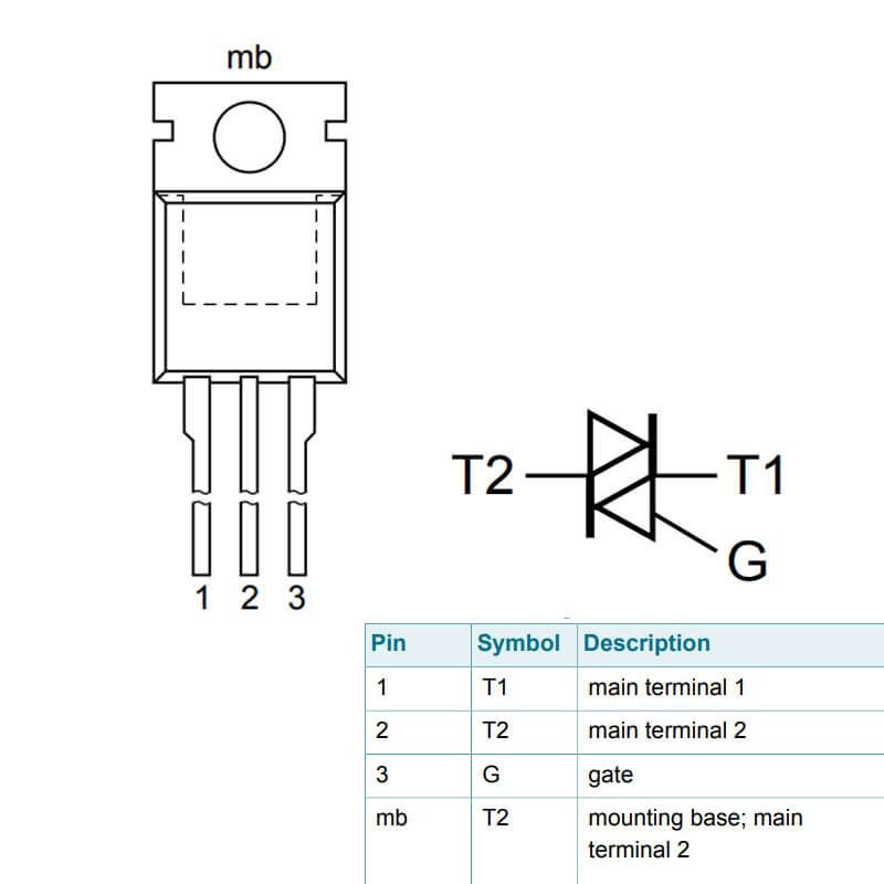 Triac BT137-600 8 Amper 600 Volts AC - Equivalente ao TIC226