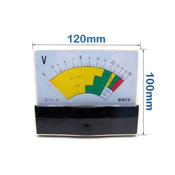 Voltímetro Analógico para Baterias 12V - Escala de 0 A 16Vdc