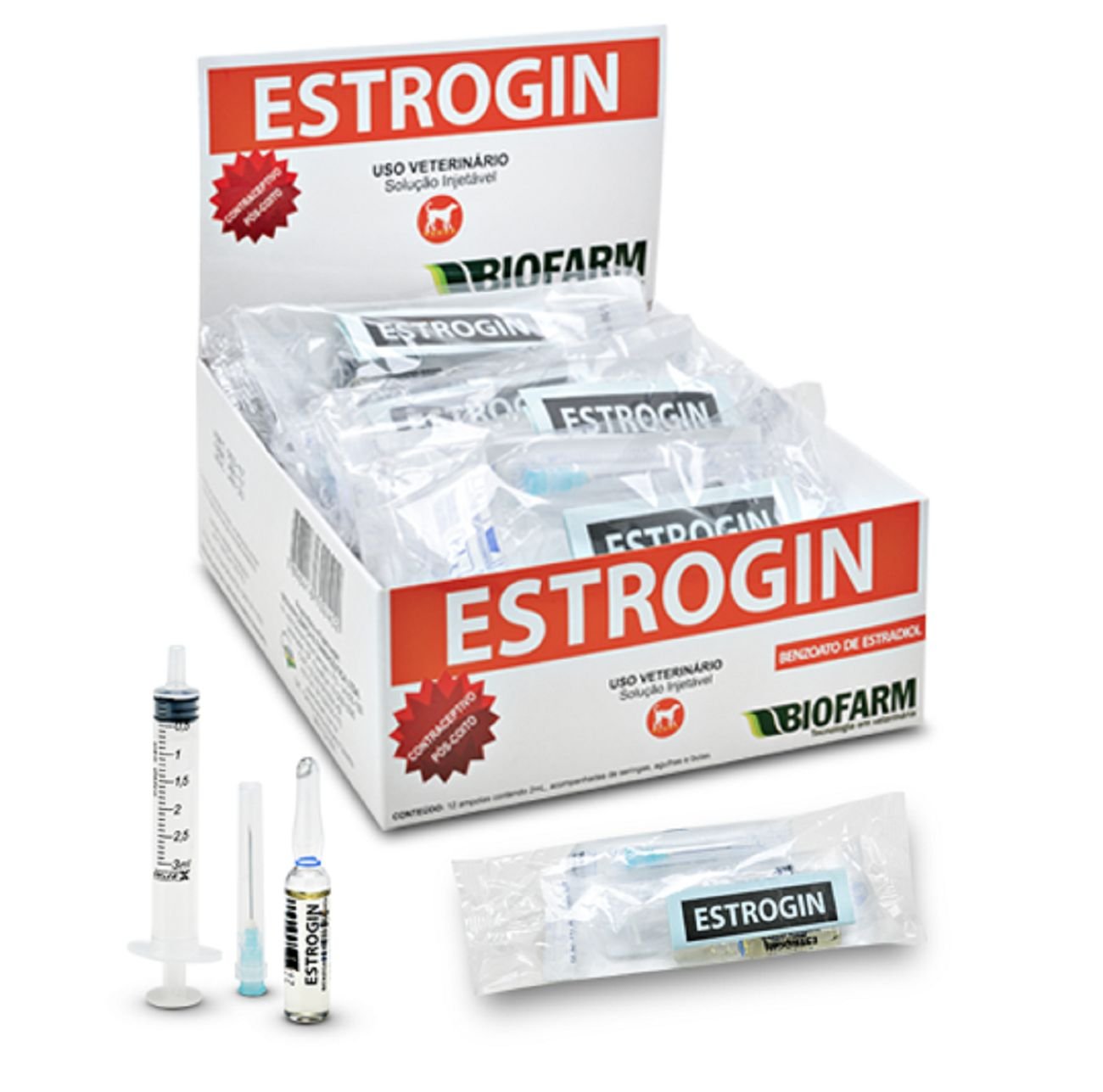 Estrogin Estradiol Hormônio Cães e Gatos - 2 Ml ( 12 Un)