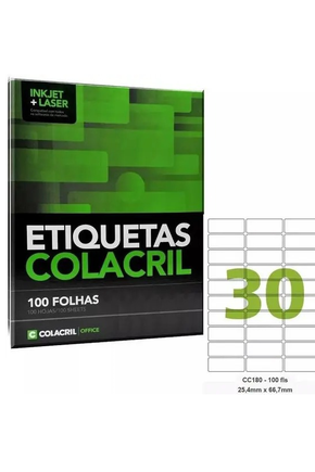 100 Folhas Etiquetas Colacril Carta - Cc180 (30 Etiq./folha)