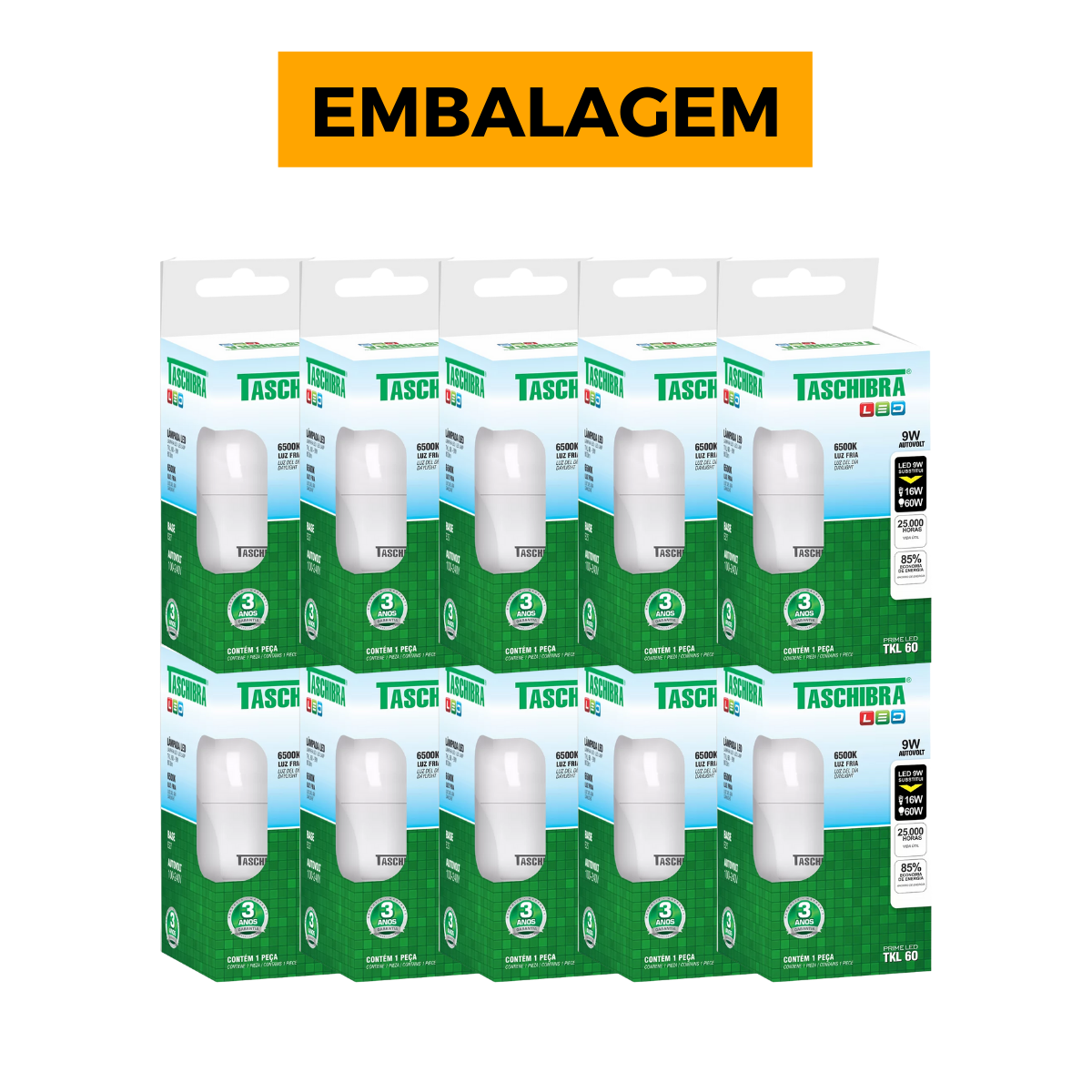 Kit 10 Lâmpadas Led Taschibra 9W Bulbo E27