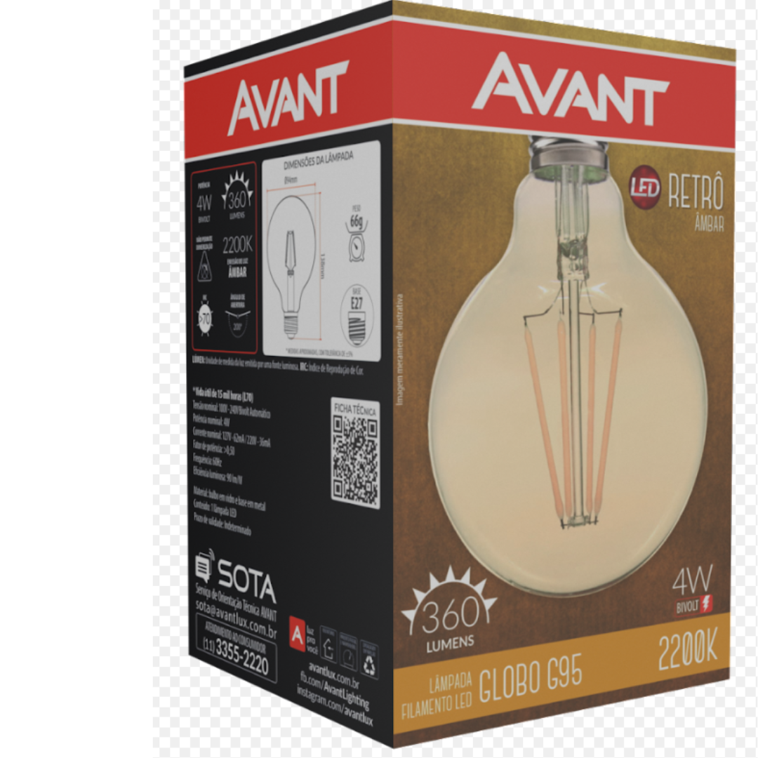 Lâmpada Led Filamento Retrô Globo G95 4W 2200K