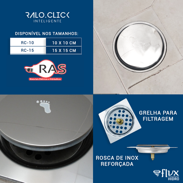 Ralo Click Quadrado 15x15cm Gold