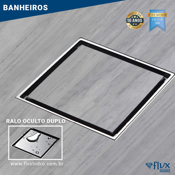 Ralo Oculto Duplo Quadrado 10X10cm Inox