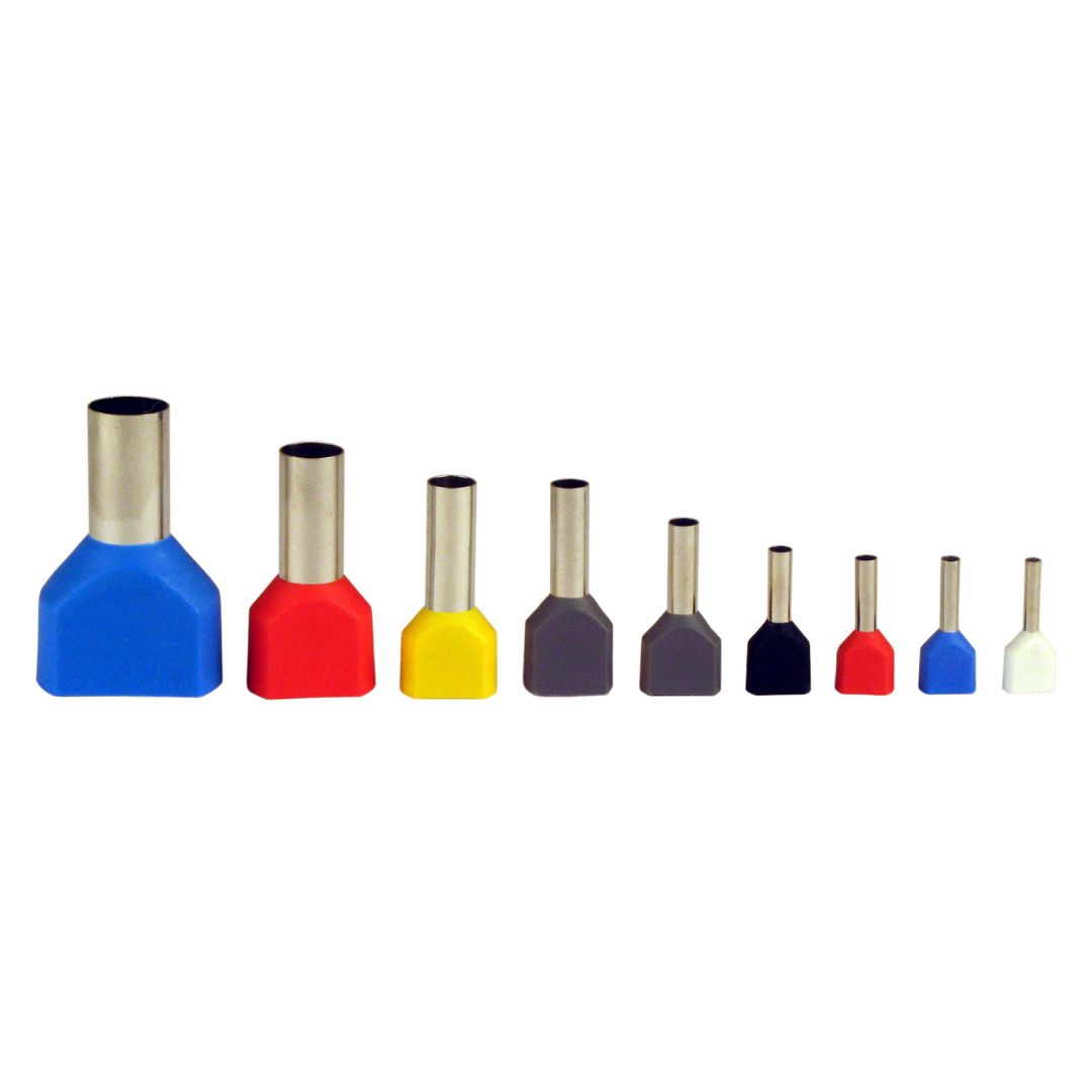 Terminal Pré-Isolado Pino Tubular Duplo 2,5mm² - Azul - 50 Unidades