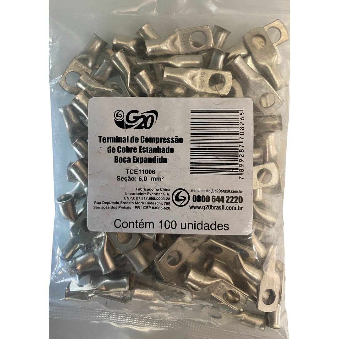 Terminal de Compressão Olhal com Boca Expandida 6,0mm² - 100 Unidades