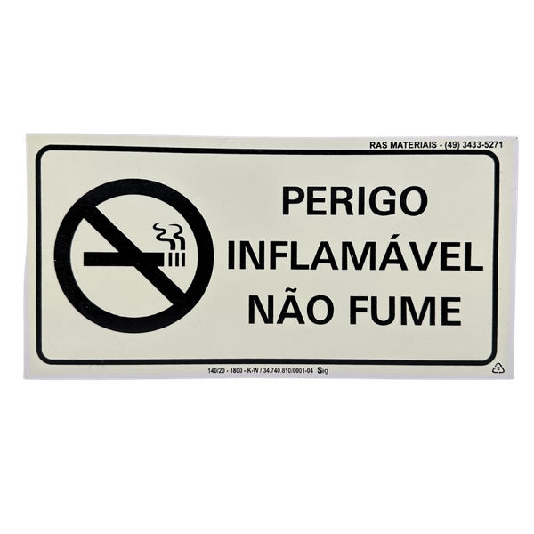 Placa Fotoluminescente de Alerta Inflamável 15x30cm