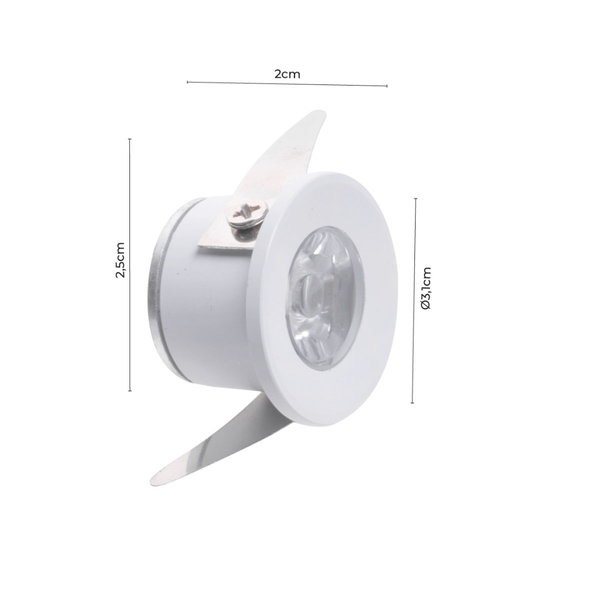 Mini Spot Led de Embutir Redondo 1W 3000K Branco
