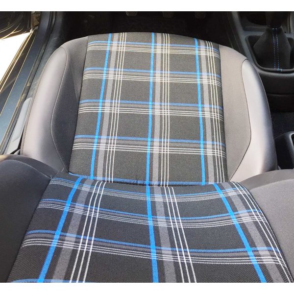 Tecido Tear Recaro Golf Mk7 Xadrez Preto / Azul Largura 1,80 m