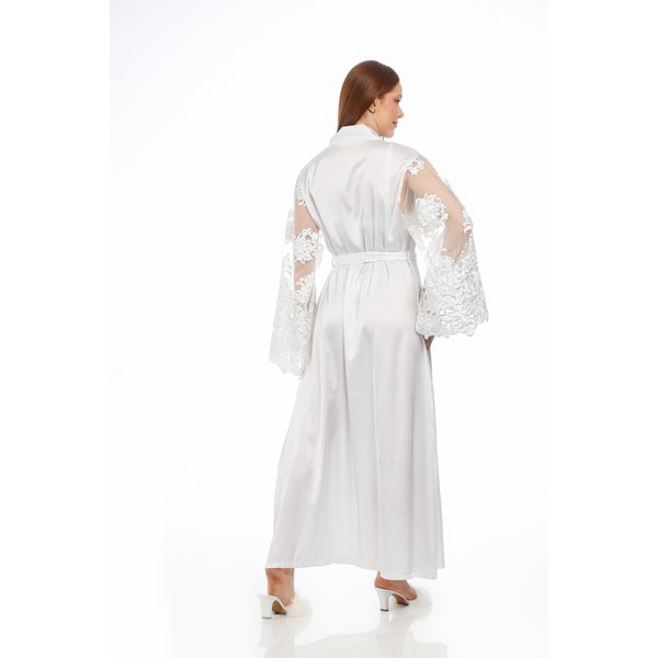 Robe Longo Personalizado Com Tule Bordado Nas Mangas - Robe Dete