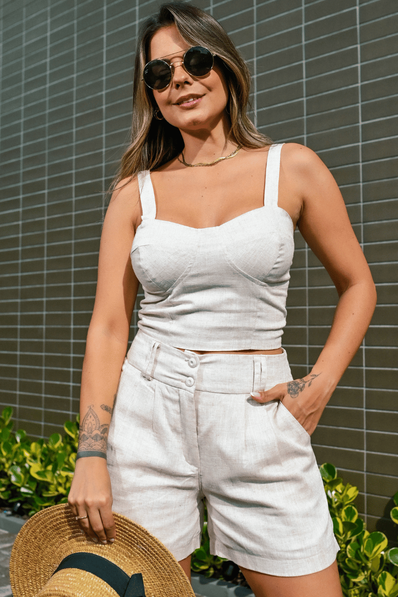 Short Feminino De Linho Com Forro