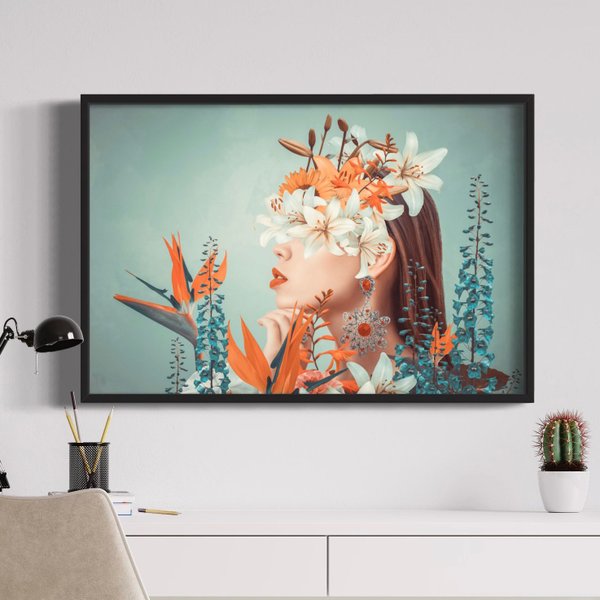 Quadro Decorativo Mulher Flores Lateral